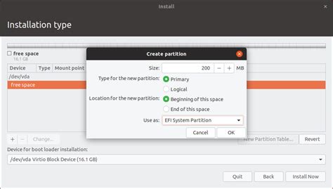 Uefi No Efi System Partition Option For Ubuntu 1810 Ask Ubuntu