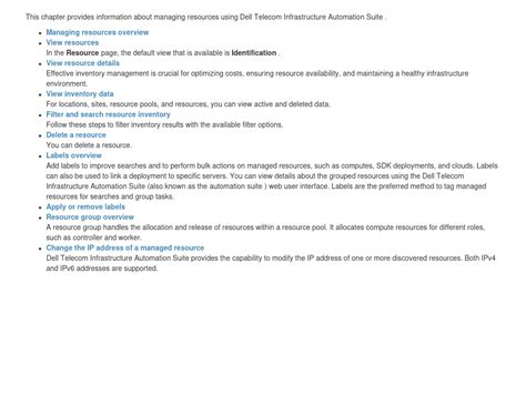 Managing Resources With Dell Telecom Infrastructure Automation Suite Dell Telecom