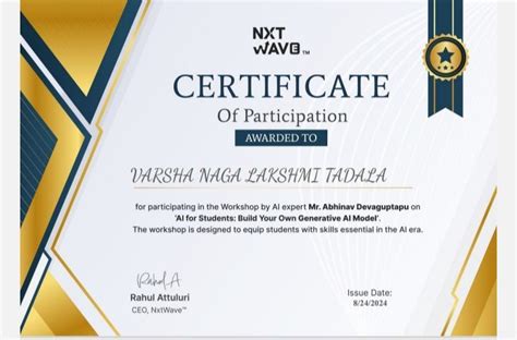 Varsha Naga Lakshmi Tadala On Linkedin Ai Generativeai Learning Nxtwave Btech