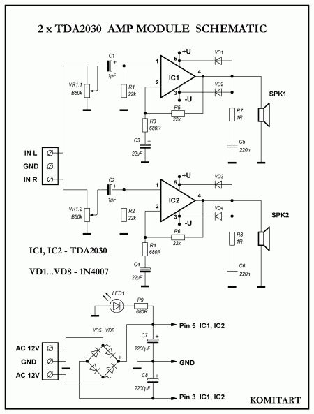 Diy Tda2030 Stereo Amp Module Schematic And Komitart Lay6