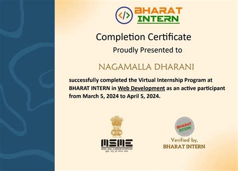 Webdevelopment Internship Learning Bharatintern Dharani N