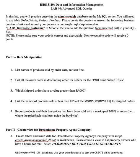 solved isds 3110 data and information management lab 6