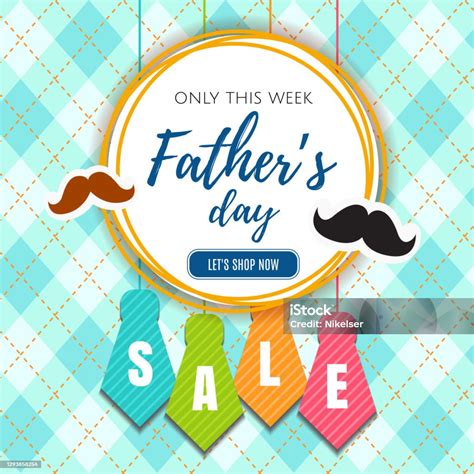 아버지의 날 판매 제안 컬러 넥타이와 콧수염 남자 홍보 배너 광고 전단지 초대 포스터 브로셔 할인에 대한 파란색 원활한 배경 템플릿에 고립 벡터 0명에 대한 스톡 벡터 아트