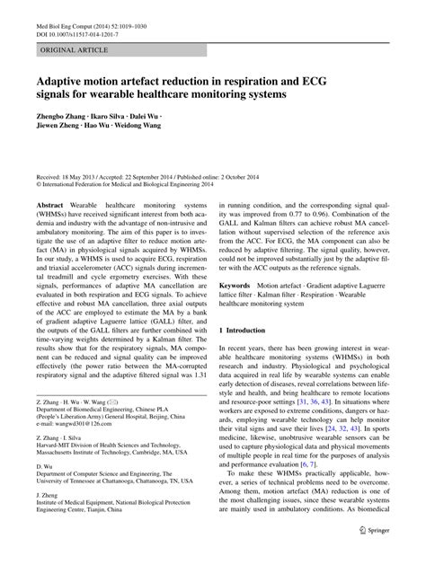 Pdf Adaptive Motion Artefact Reduction In Respiration And Ecg Signals For Wearable Healthcare