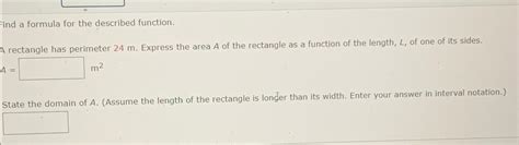 Solved Find A Formula For The Described Function A Rectangle