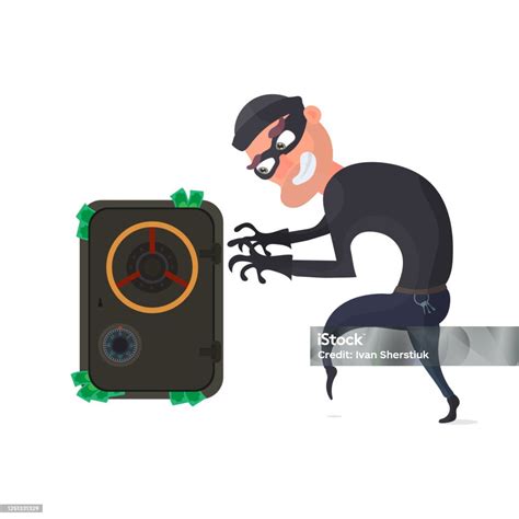 강도와 돈으로 안전합니다 달러는 금고에서 튀어 나온다 범인은 강도를 계획하고있다 플랫 스타일 격리 벡터 가방에 대한 스톡 벡터 아트 및 기타 이미지 Istock