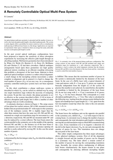 Pdf A Remotely Controllable Optical Multi Pass System