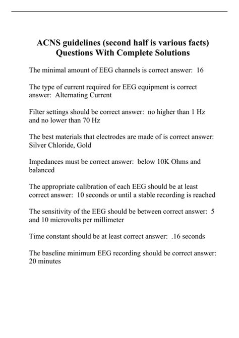 ACNS Guidelines Second Half Is Various Facts Questions With Complete Solutions ACNS Stuvia US