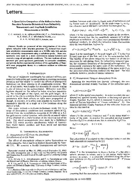 Pdf A Quantitative Comparison Of The Refractive Index Structure Parameter Determined From
