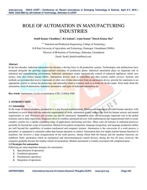 Role Of Automation In Manufacturing Industries Pdf