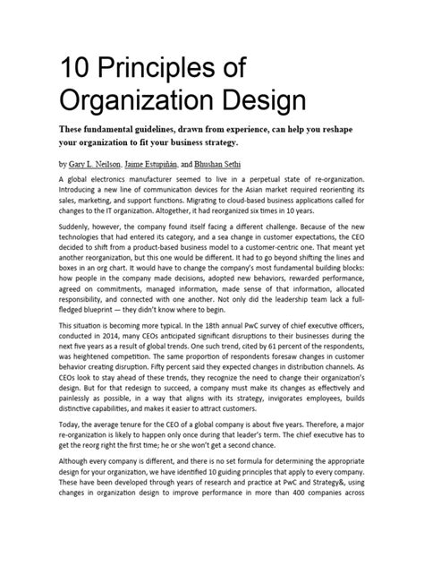 10 Principles Of Organization Design Pdf Leadership Chief Executive Officer