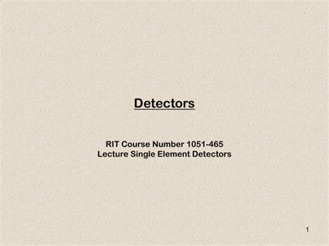 Lecture Single Element Detectors