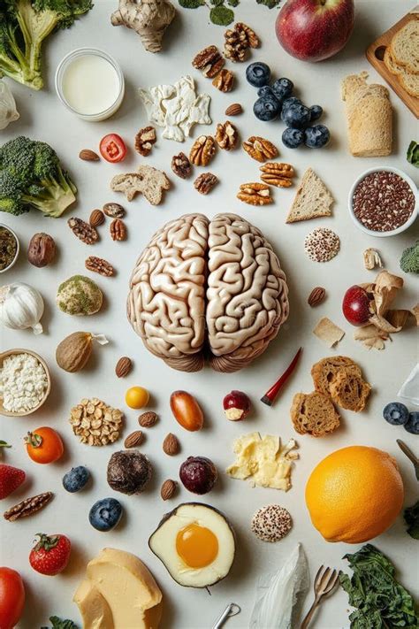 Human Brain And Healthy Food Around Selective Focus Stock Image Image Of Diet Mind 364880653