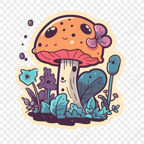 꽃에 귀여운 만화 버섯 벡터 영감 상표 Png 일러스트 무료 다운로드 Lovepik
