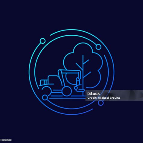 Deforestation Line Icon With Forest Harvester Vector Stock Illustration