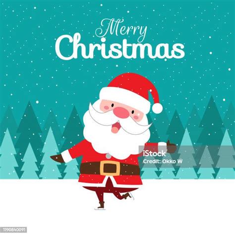 귀여운 가와이이 손으로 메리 크리스마스 웃는 재미 얼굴산타 클로스 아이스 스케이팅 만화 벡터 문자 그림 플랫 디자인 배경 인사말 초대 엽서 배너 Eps 10 12월에 대한