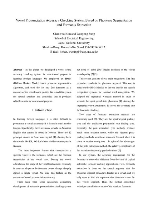 Pdf Vowel Pronunciation Accuracy Checking System Based On Phoneme
