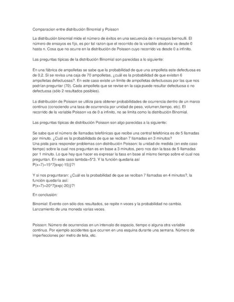 Docx Comparacion Entre Distribución Binomial Y Poisson Dokumentips