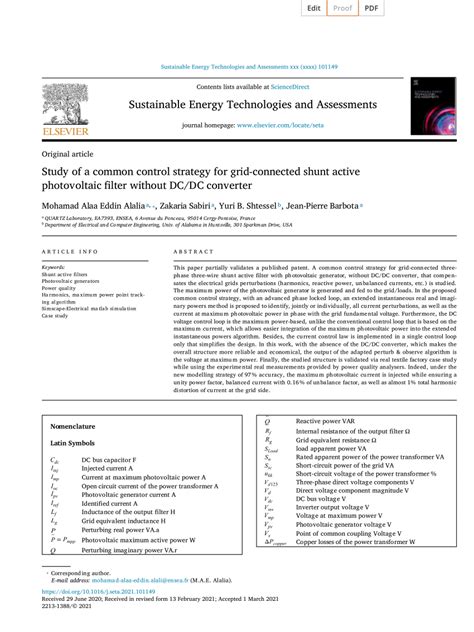 PDF Study Of A Common Control Strategy For Grid Connected Shunt Active Photovoltaic Filter