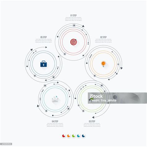 Templat Infografis 5 Opsi Dengan Lingkaran Ilustrasi Stok Unduh