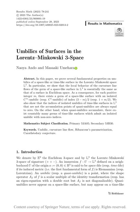 Pdf Umbilics Of Surfaces In The Lorentzminkowski 3 Space