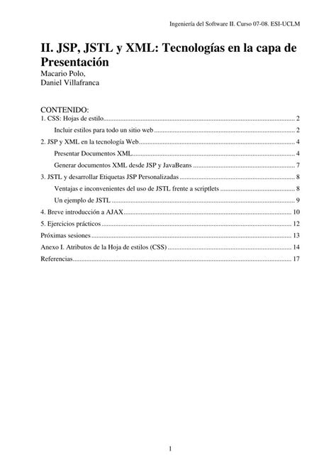 PDF de programación II JSP JSTL y XML Tecnologías en la capa de Presentación Ingeniería