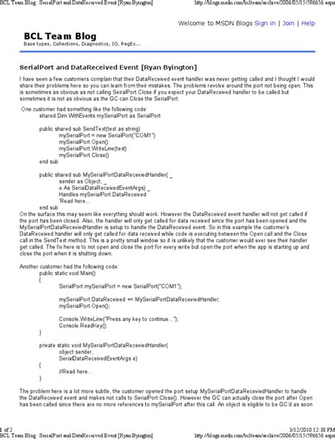 Serialport And Datareceived Event Pdf C Sharp Programming Language System Software