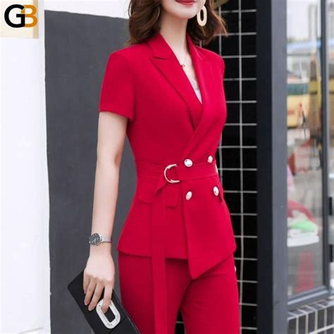 Summer Fashion Womens Short Sleeves Blazer And Pants Suits With Beltblack Xxxl Pantsuits