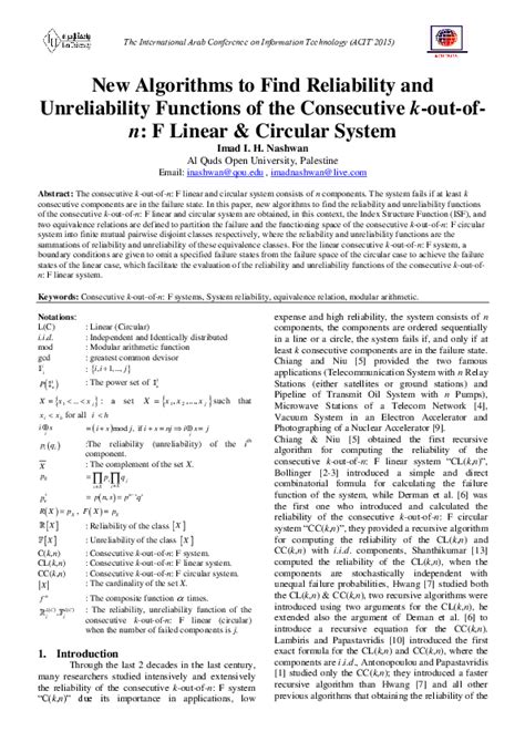 Pdf New Algorithms To Find Reliability And Unreliability Functions Of The Consecutive K Out Of
