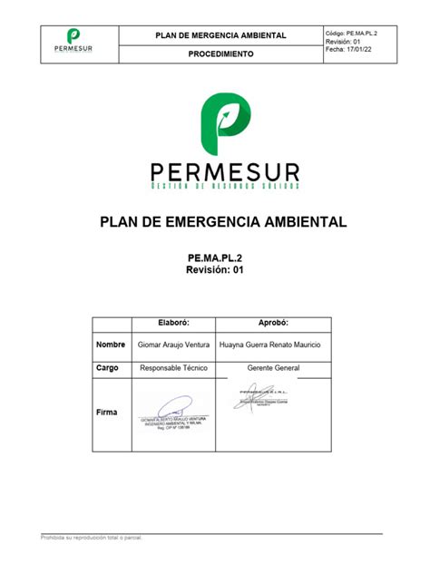49 Plan De Emergencia Ambiental Pdf Contaminación Residuos
