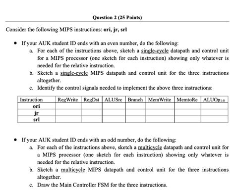 question 2 25 points consider the following mips