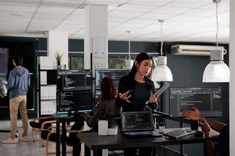 Premium Photo Database Web Developers Developing Source Code And Cloud Computing In It Big