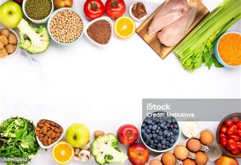 식이 야채 과일 견과류 흰 배경에 체중 감량을 위한 고기를 위한 신선한 재료 개념에 대한 스톡 사진 및 기타 이미지 개념 건강한 생활방식 건강한 식생활 Istock