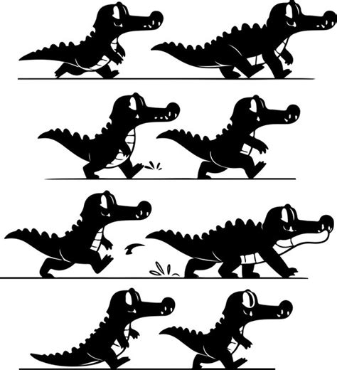 Cartoon Crocodile Walk Cycle Animation Frames Silhouette Loop Animation