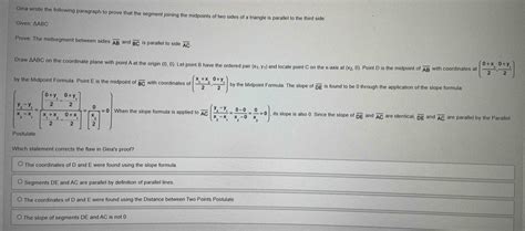 gina wrote the following paragraph to prove that the segment joining