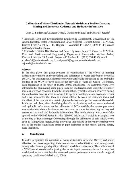 Pdf Calibration Of Water Distribution Network Models As A Tool For