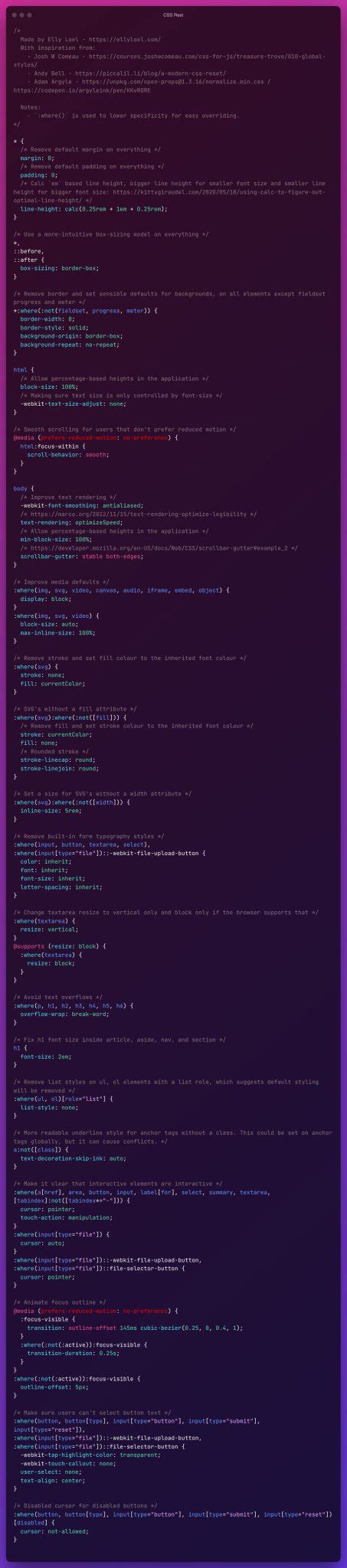 Elly 🌱 On Twitter I Put Together A Css Reset That Uses Modern Css Features Such As Where