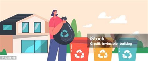 재활용 표지판이있는 쓰레기통 용기에 쓰레기를 던지는 여성 에코 활동가 여성 캐릭터 생태 보호 등장인물에 대한 스톡 벡터 아트 및 기타 이미지 Istock