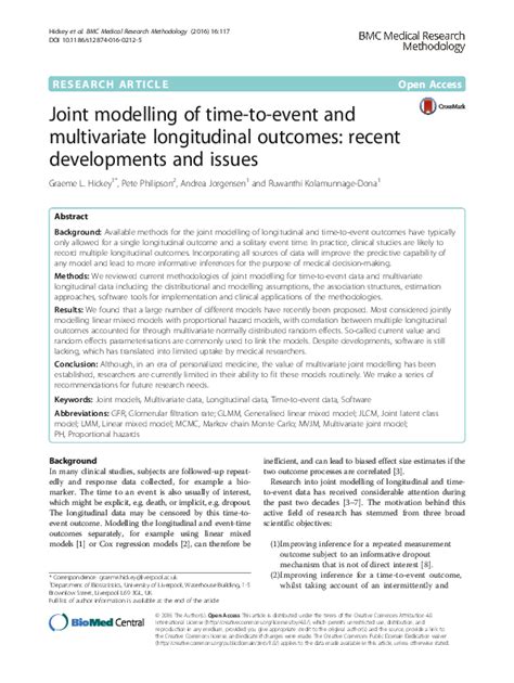 Pdf Joint Modelling Of Time To Event And Multivariate Longitudinal