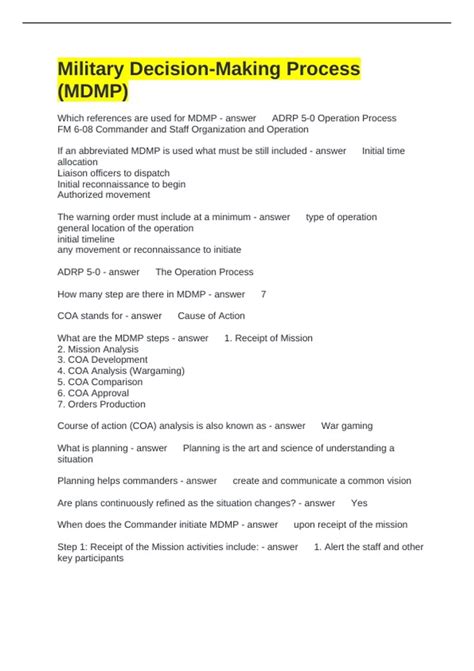 Military Decision Making Process Mdmp Mdmp Stuvia Us