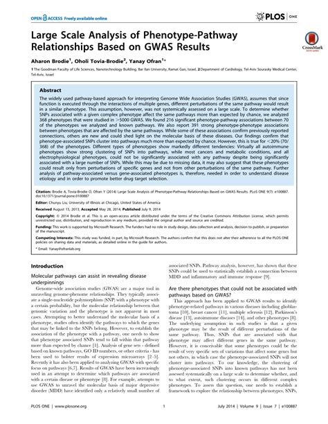 Pdf Large Scale Analysis Of Phenotype Pathway Relationships Based On Gwas Results