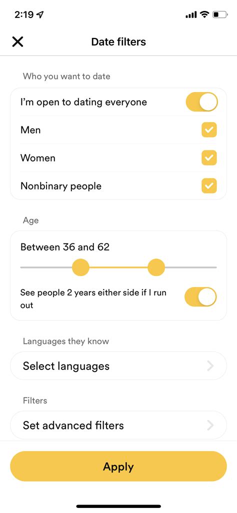 Bumble Filtering Flow On IOS Page Flows