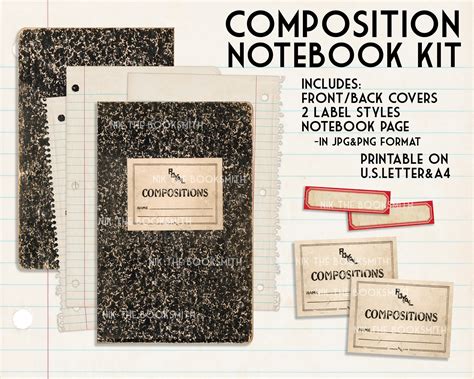 Composition Notebook Kit Digital Cover Printable  Page Etsy