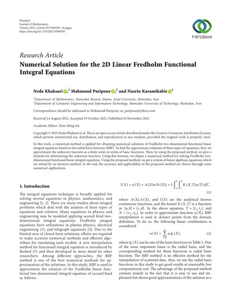 pdf numerical solution for the 2d linear fredholm functional integral