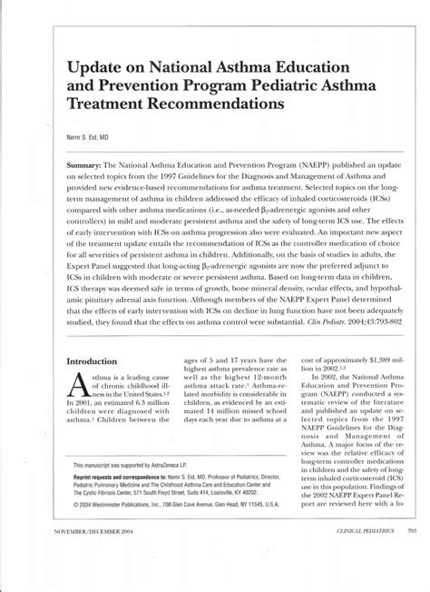 Pdf Update On National Asthma Education And Prevention Program Pediatric Asthma Treatment