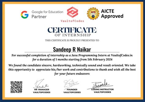 sandeep naikar on linkedin java internship vaultofcodes