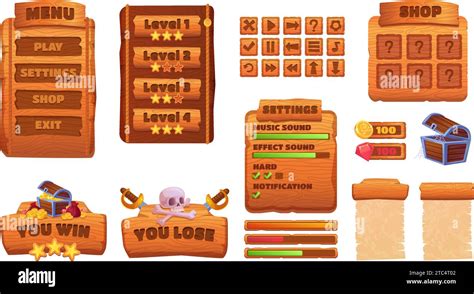 Vetor De Set Of Ui Elements For 2d Games And Apps Jungle Game Ui Part 1 Do Stock