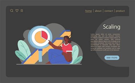 Premium Vector Scaling Concept Woman Analyzes Pie Chart Growth Business Performance Metrics