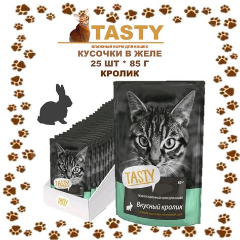 Корм для кошек БЛОК 25 шт * 85 г Тэсти (Tasty) кролик в желе большая ...
