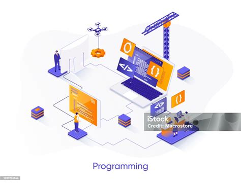 프로그래밍 등대 측정 웹 배너 전체 스택 소프트웨어 개발 Isometry 개념 엔지니어링 및 프로그래밍 3d 씬 아웃소싱 회사 서비스 설계 등측투영법에 대한 스톡 벡터 아트